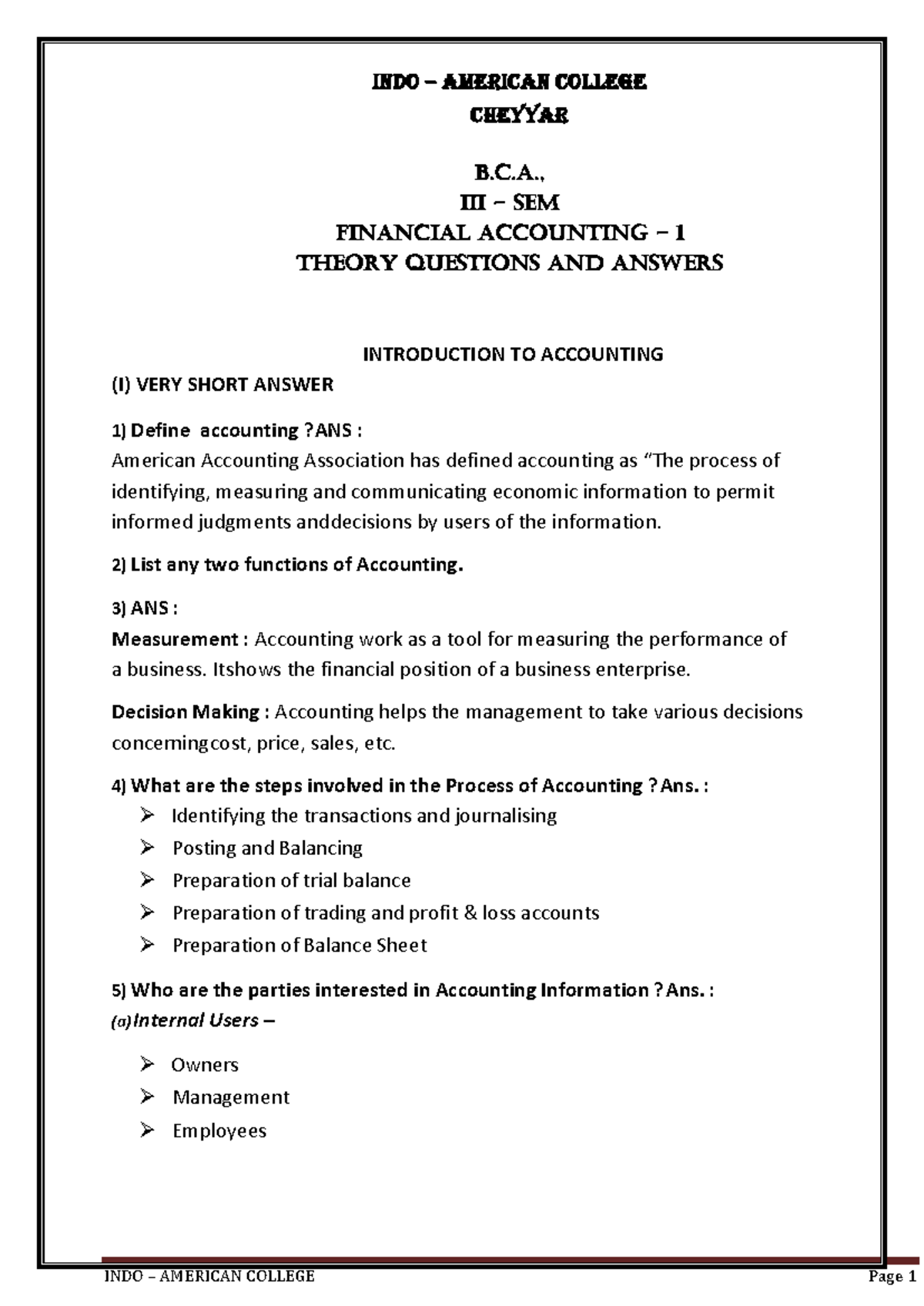 Financial Accounting 1 - INDO – AMERICAN COLLEGE CHEYYAR B.C., III ...