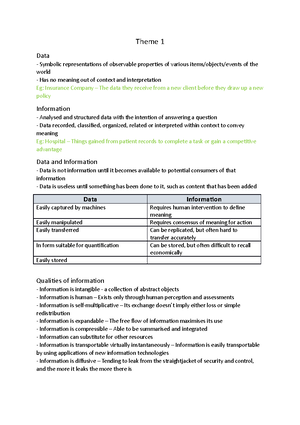 Themes 1 - 6 - Data : symbolic representations of observable properties of various - Studocu