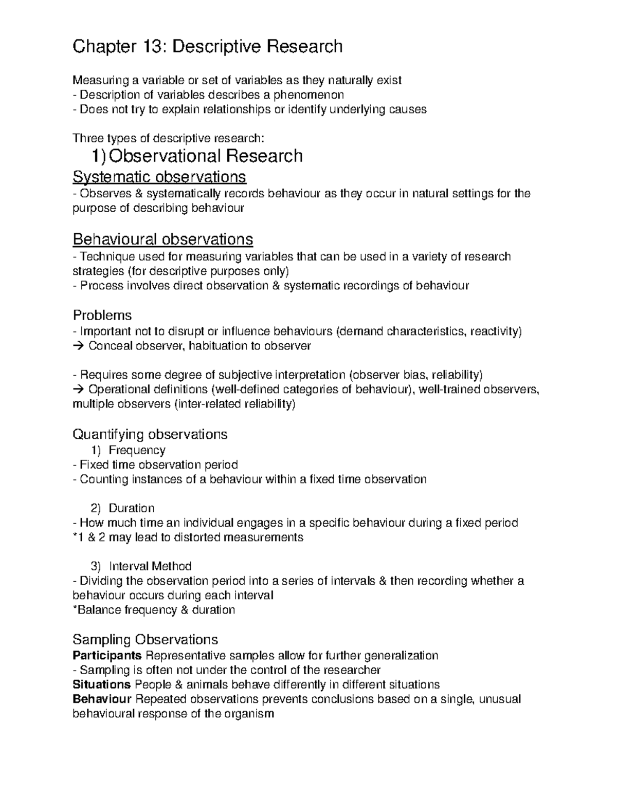 Chapter 13 summary - Chapter 13: Descriptive Research Measuring a ...