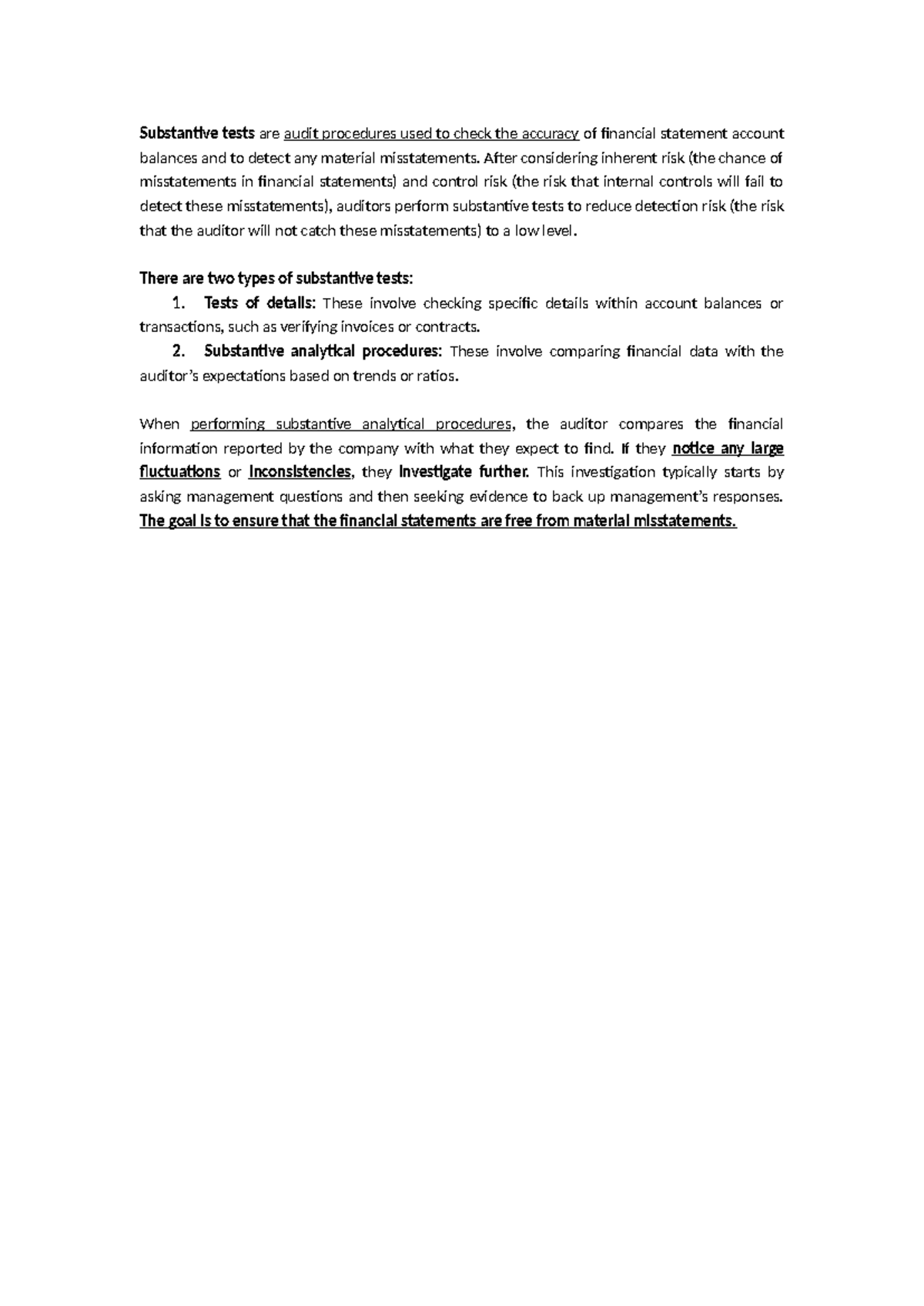 Lecture - notes - Substantive tests are audit procedures used to check ...