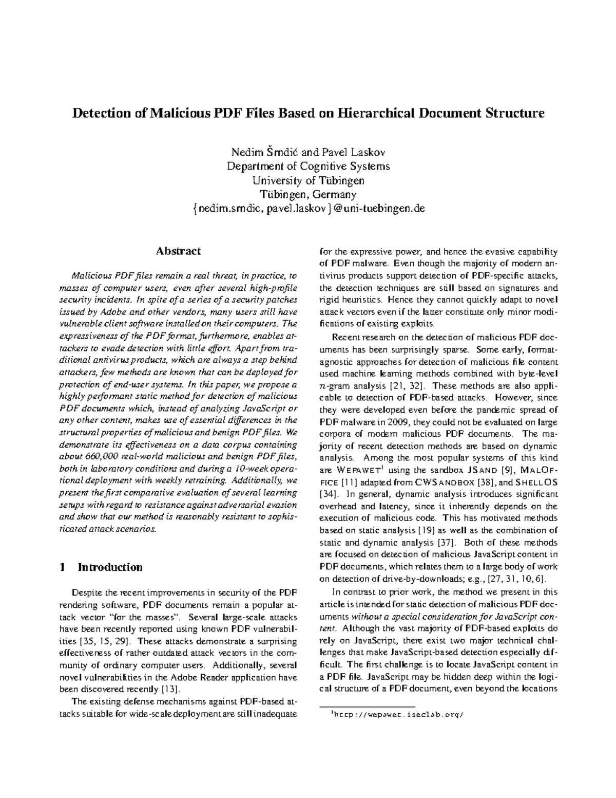Document - adaada - Detection of Malicious PDF Files Based on Hierarchical Document Structure ...
