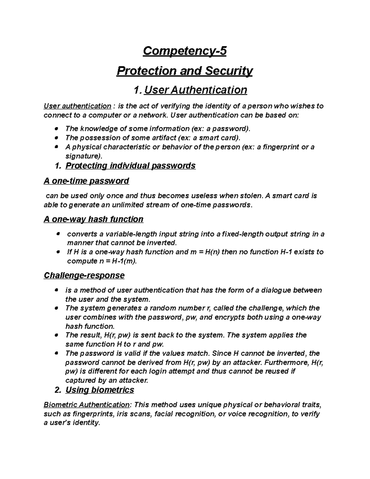 C191 C5-Protection and Security - Competency- Protection and Security 1. User Authentication ...