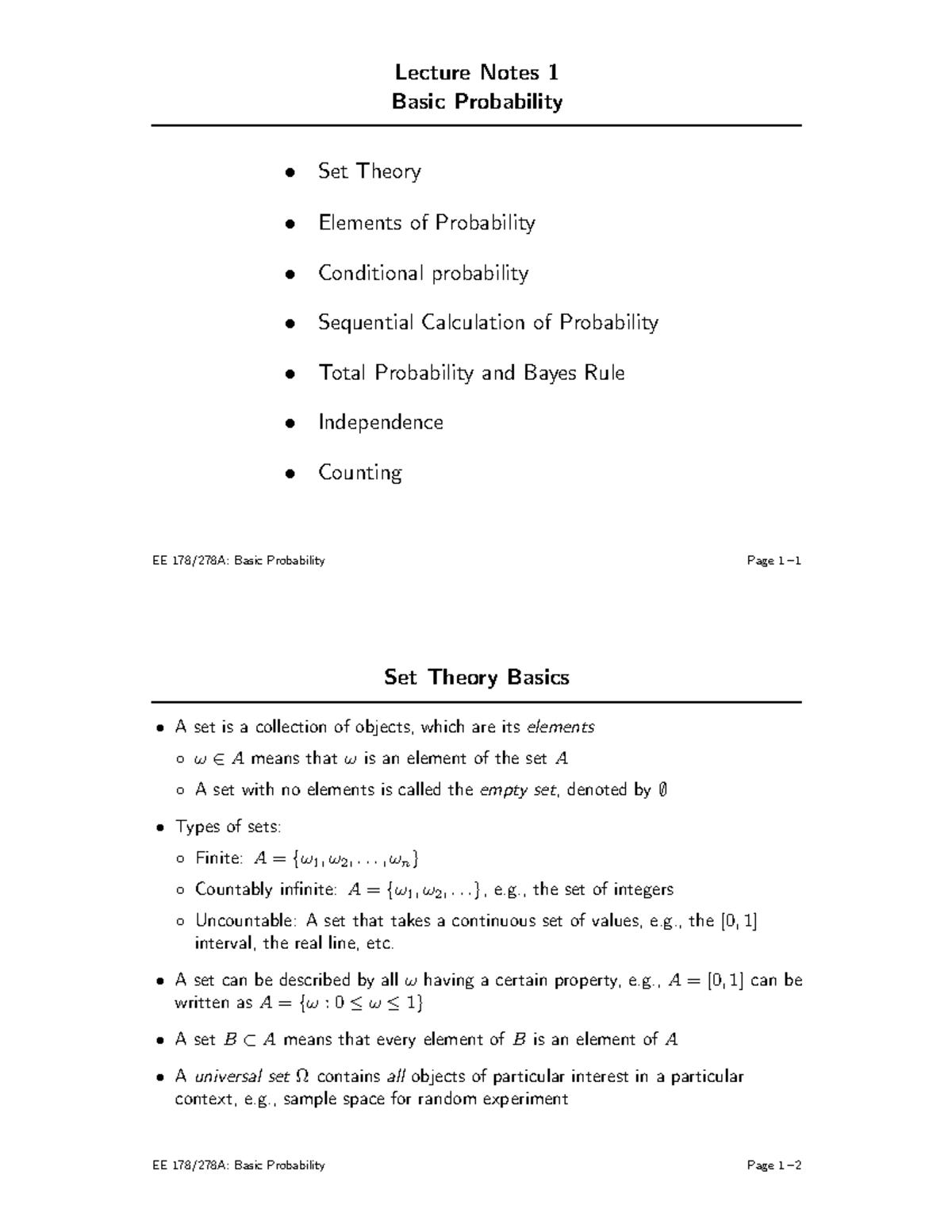 Lect01-2 - ............ - Lecture Notes 1 Basic Probability " Set ...
