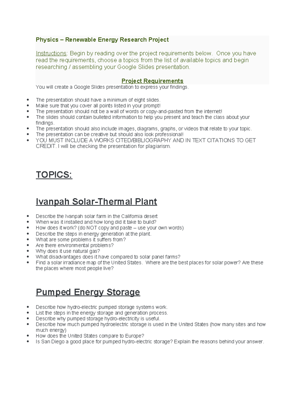 Renewable energy project - Physics – Renewable Energy Research Project ...