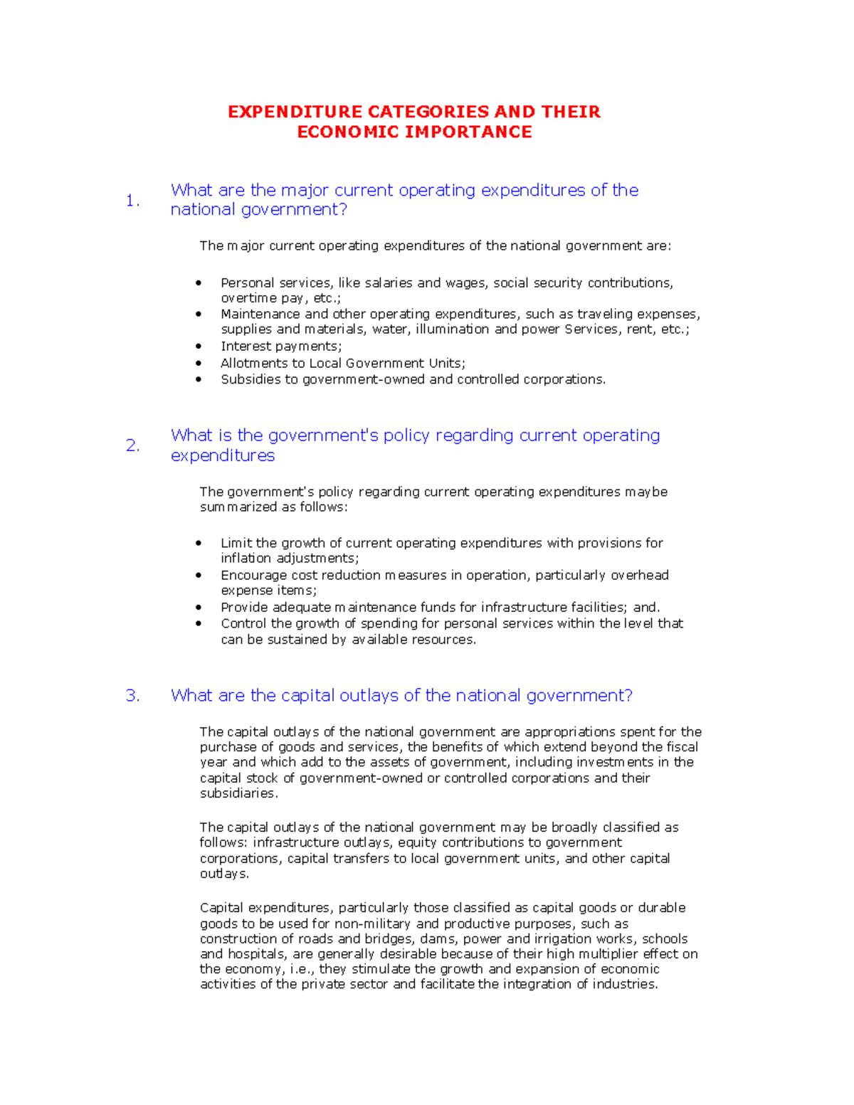 Public Expenditure - EXPENDITURE CATEGORIES AND THEIR ECONOMIC ...
