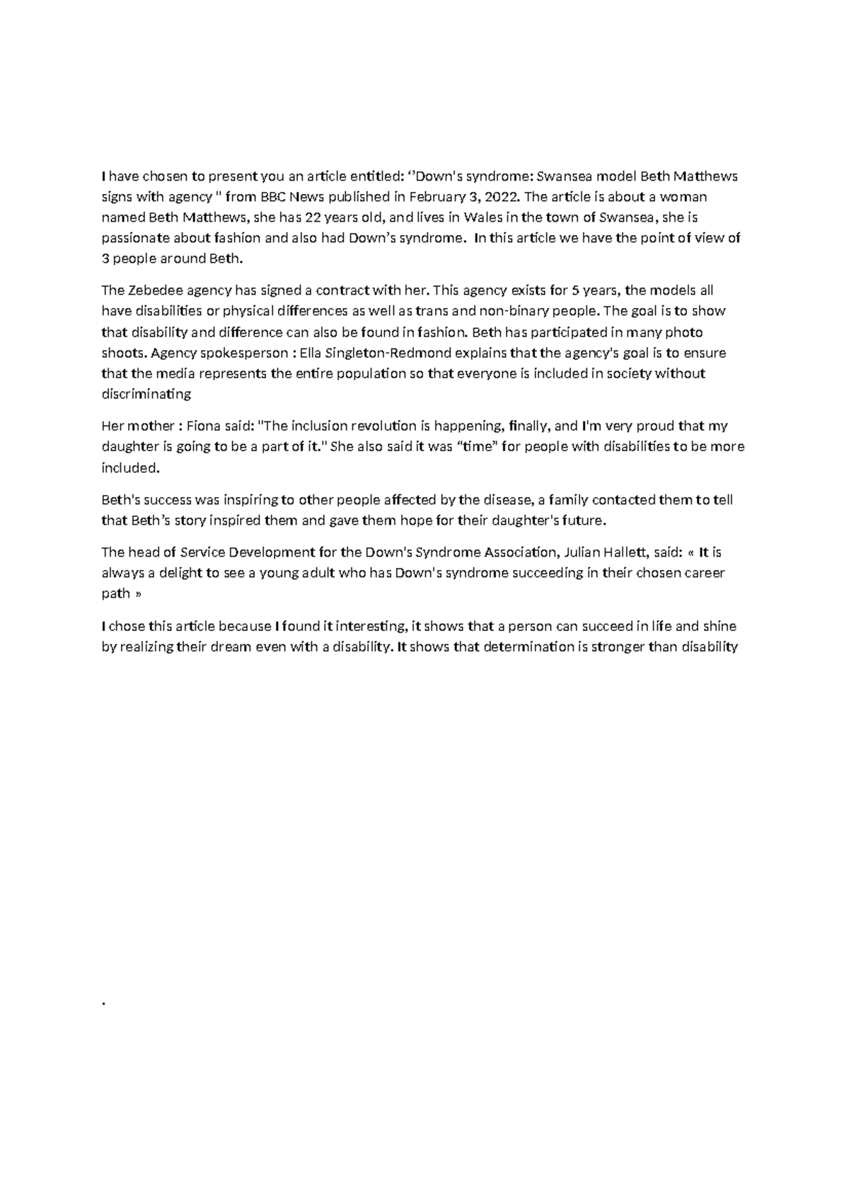 I have chosen to present you an article entitled - The article is about ...