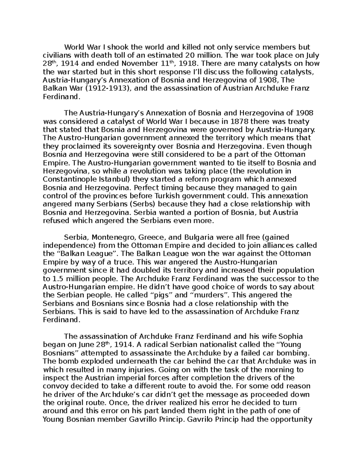 World War I Short Response - World War I shook the world and killed not ...