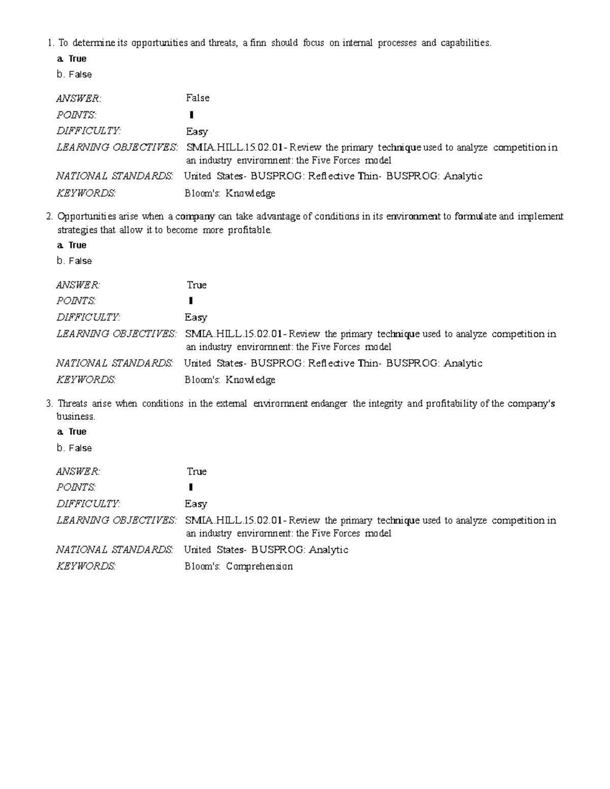 Strategic Management An Integrated Approach 12 edition Test bank ch.2 ...