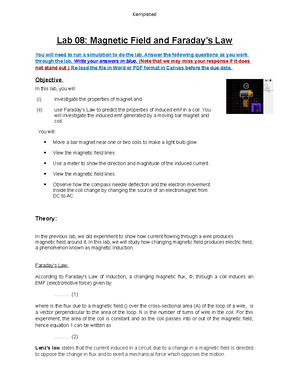 Lab 8–Faraday's Laws completed - Lab 08: Magnetic Field and Faraday’s ...