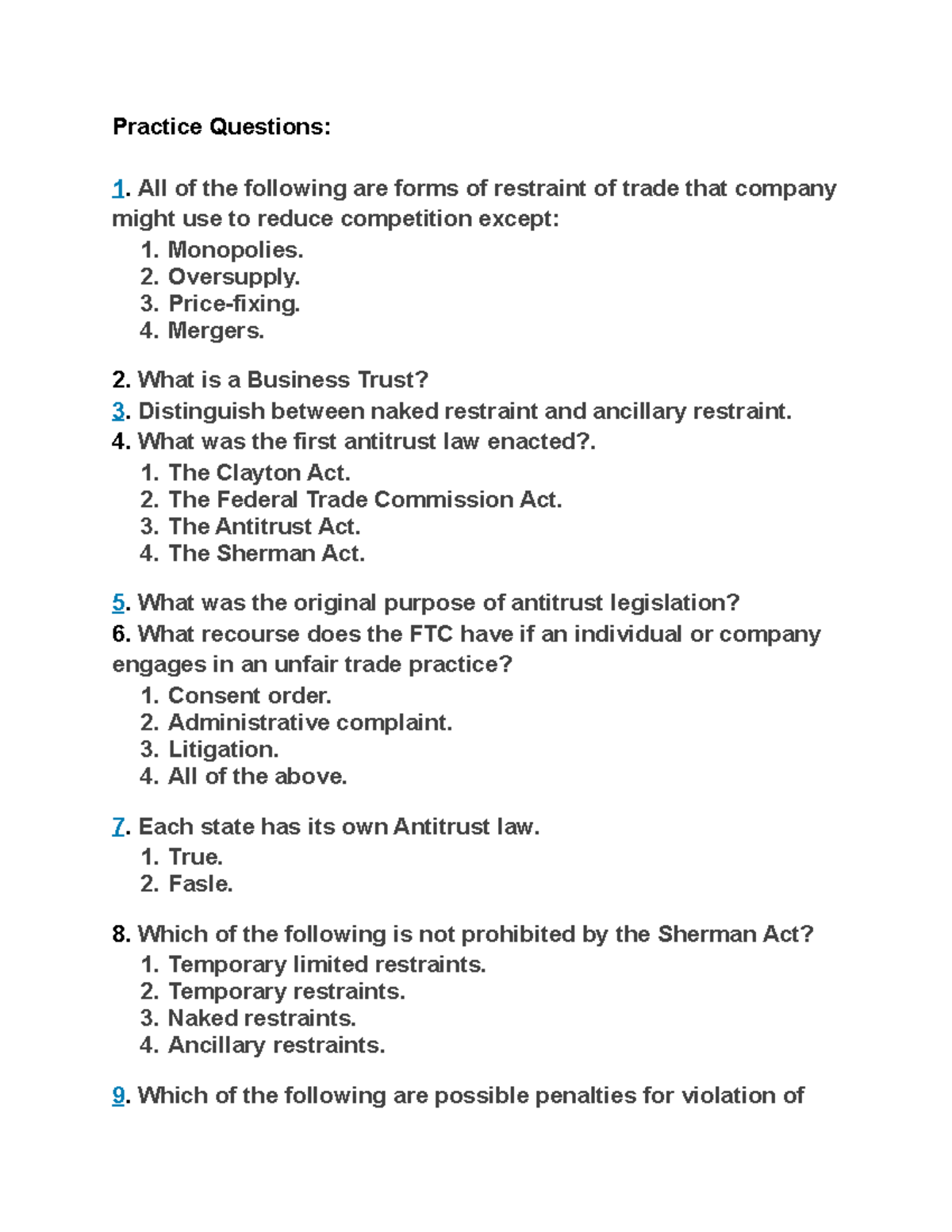 BUS203 Chpt 11 - Practice Book questions w/ Answer key at the bottom - Practice Questions: All ...
