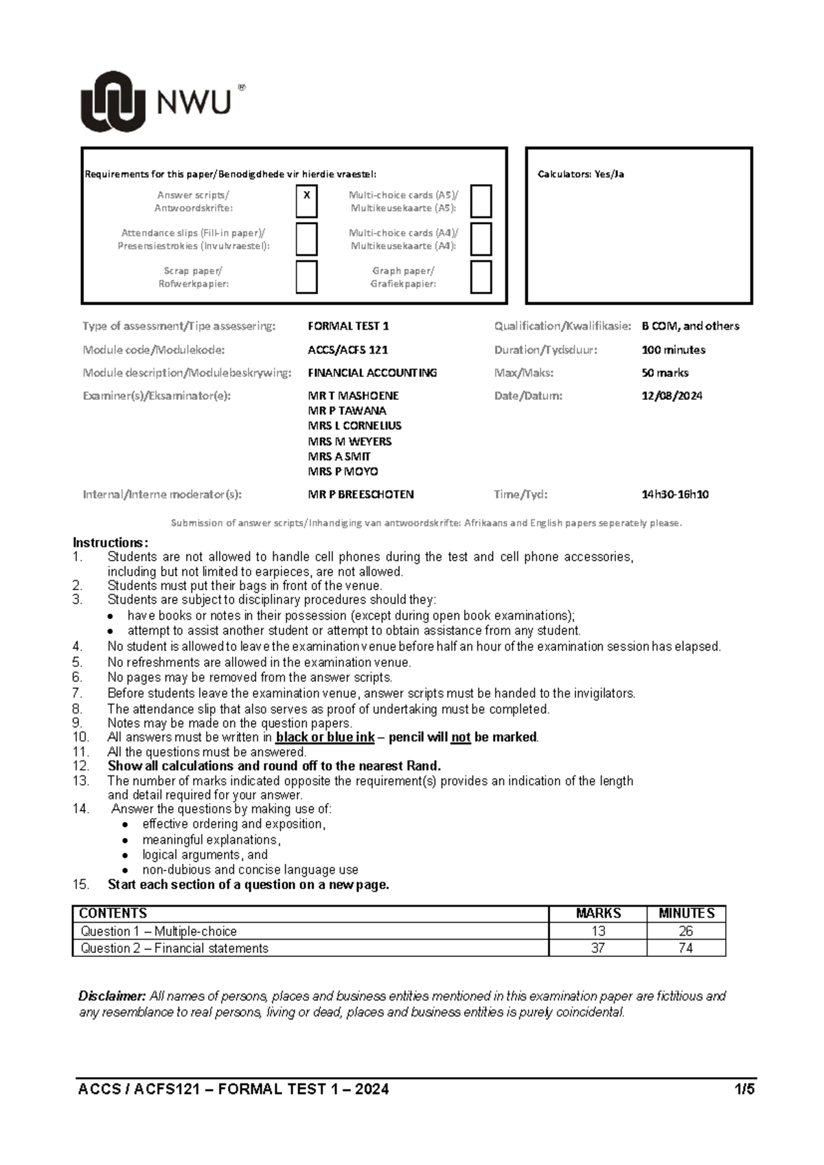 2024+ACCS-ACFS121+Formal+Test+1 - Requirements for this paper ...