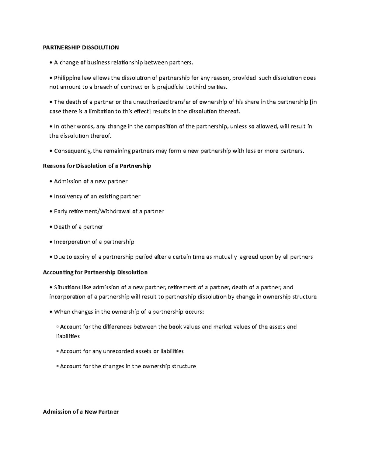 Partnership Dissolution - PARTNERSHIP DISSOLUTION A change of business ...