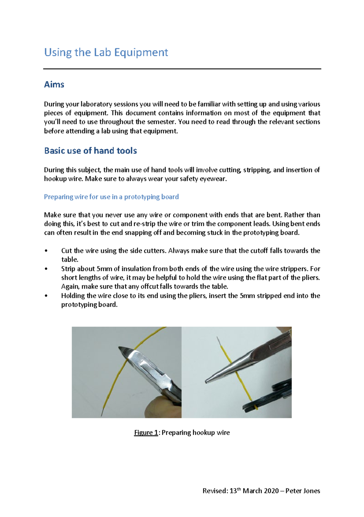 Lab 1a - Using Lab Equipment - PJ revised 2020 - Using t he Lab ...