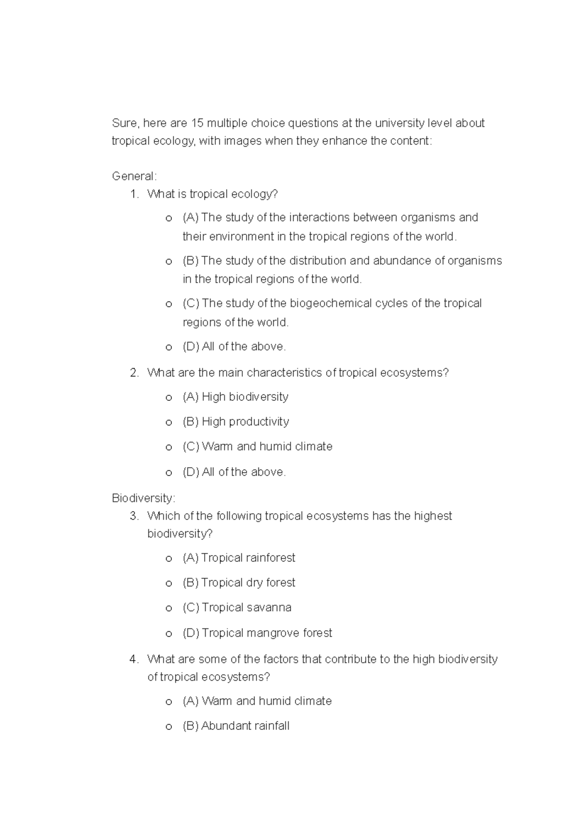 Ecology - biotechnologies - Sure, here are 15 multiple choice questions ...