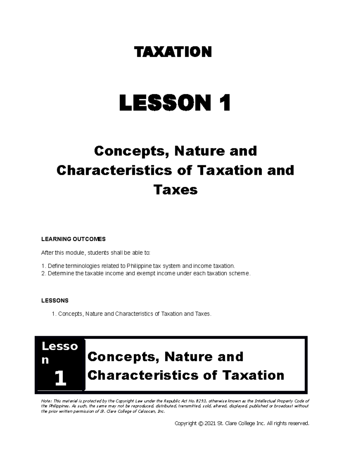 Concepts, Nature and Characteristics of Taxation and Taxes - TAXATION ...