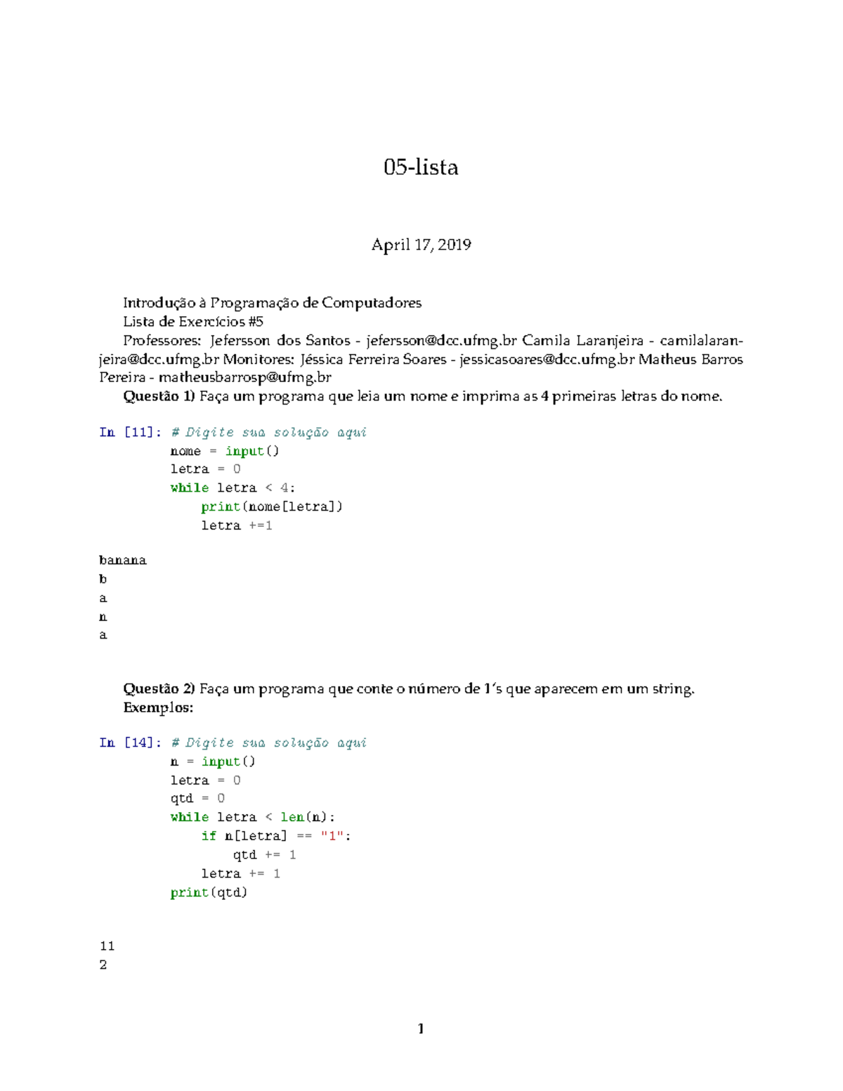 05-lista - Lista 5 resolvida de programação em python - 05-lista April ...