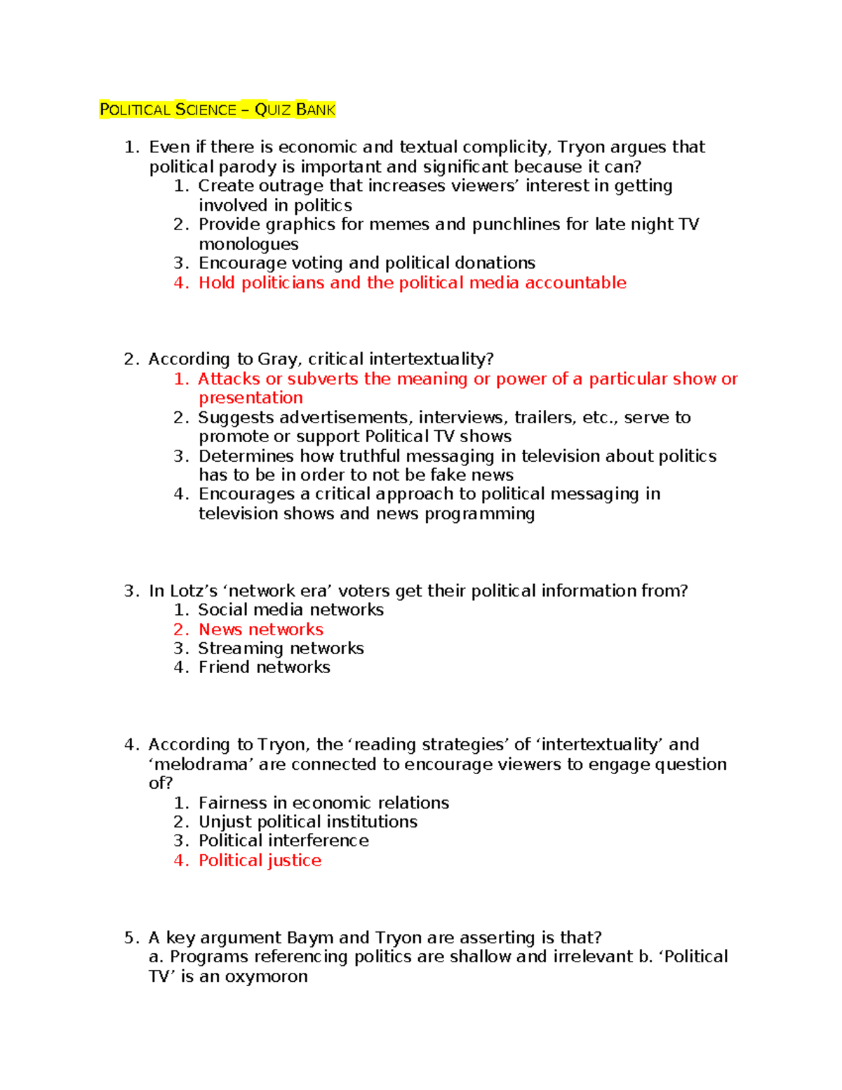 Poli Sci Quiz Bank - Note Bank for Exam - POLITICAL SCIENCE – QUIZ BANK ...