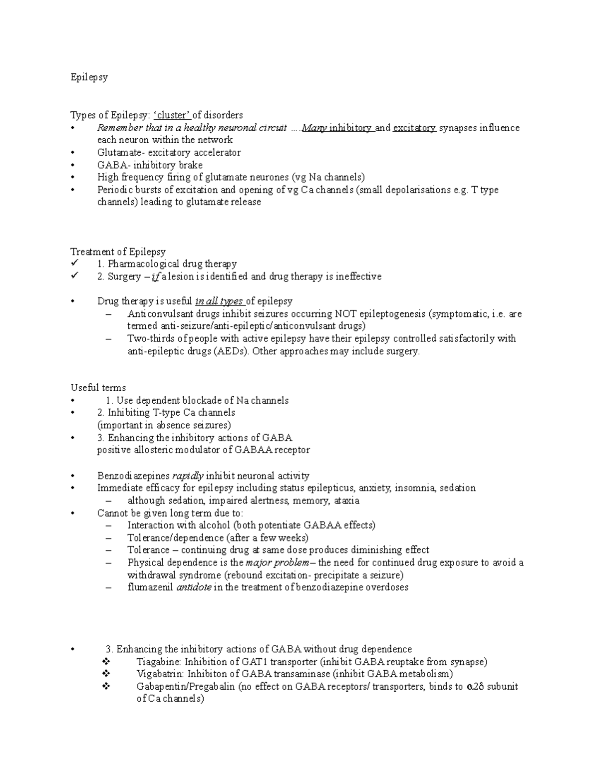 Epilepsy - Summary - Epilepsy Types of Epilepsy: ‘cluster’ of disorders ...