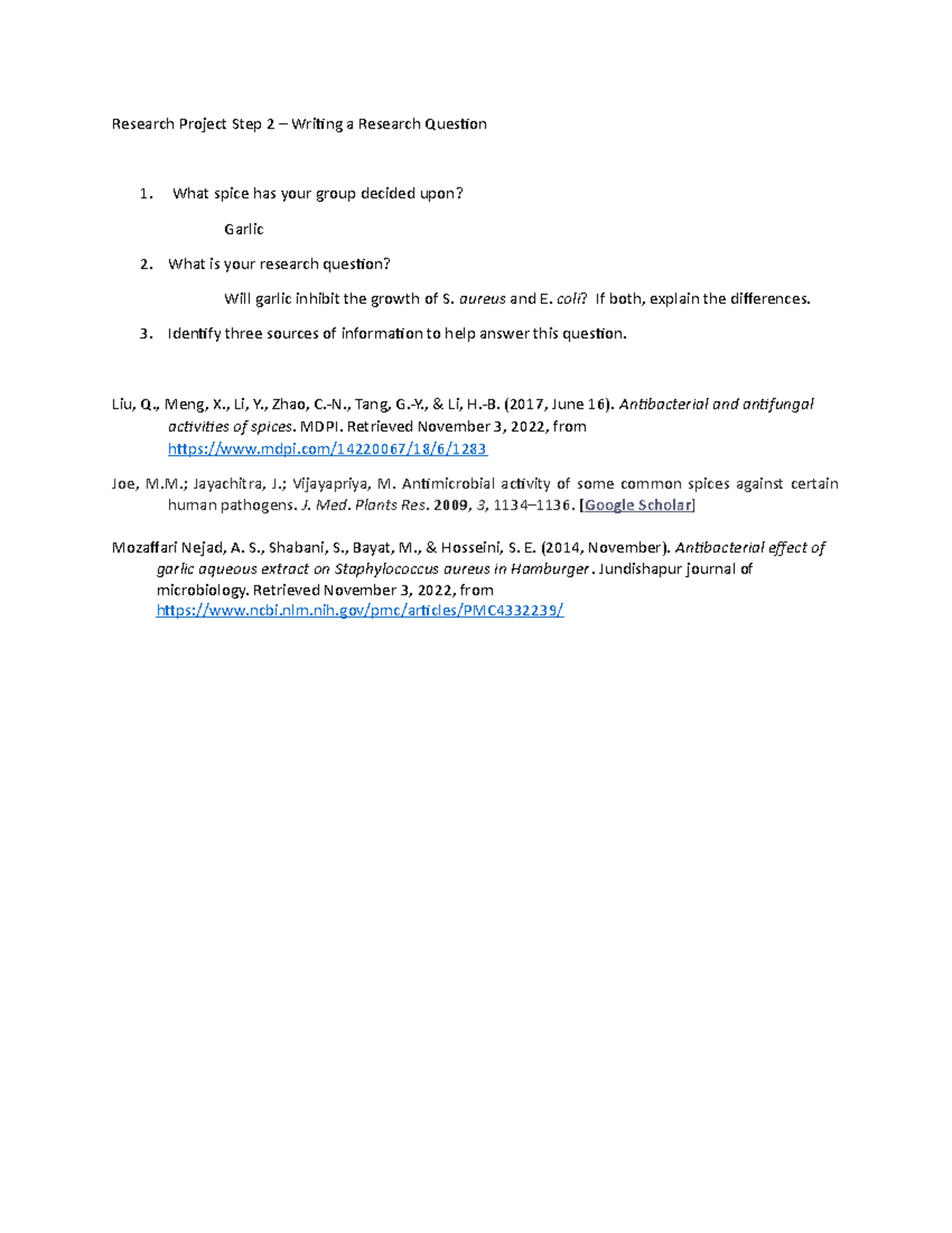 Worksheet Research Project Step 2 - Research Project Step 2 – Writing a ...