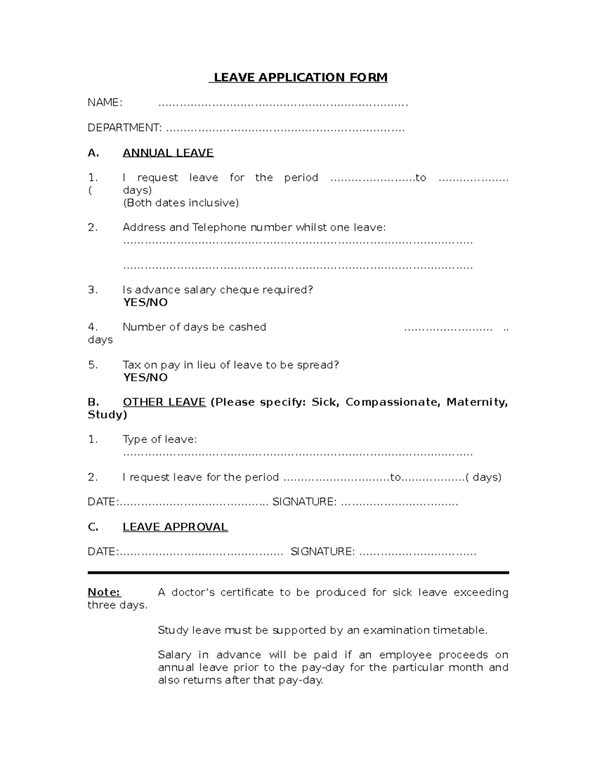 Leave Application FORM 2021 - LEAVE APPLICATION FORM NAME: - Studocu