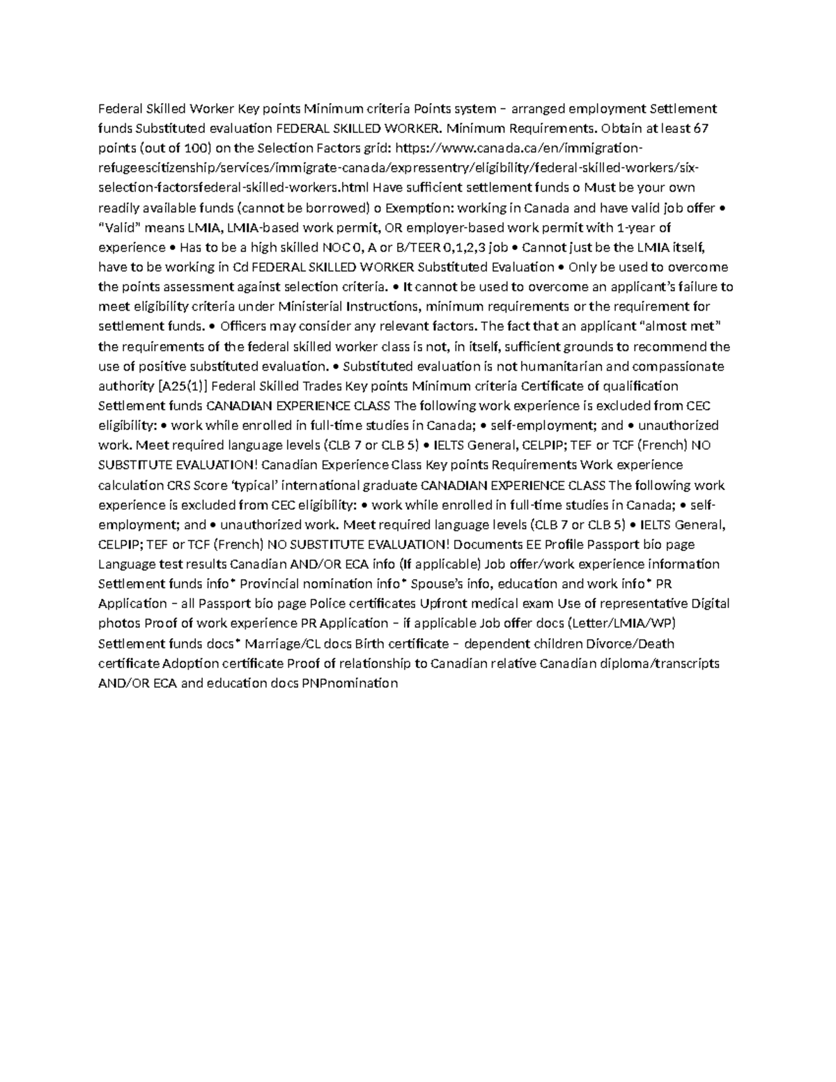 Assignmnt - . - Federal Skilled Worker Key points Minimum criteria ...