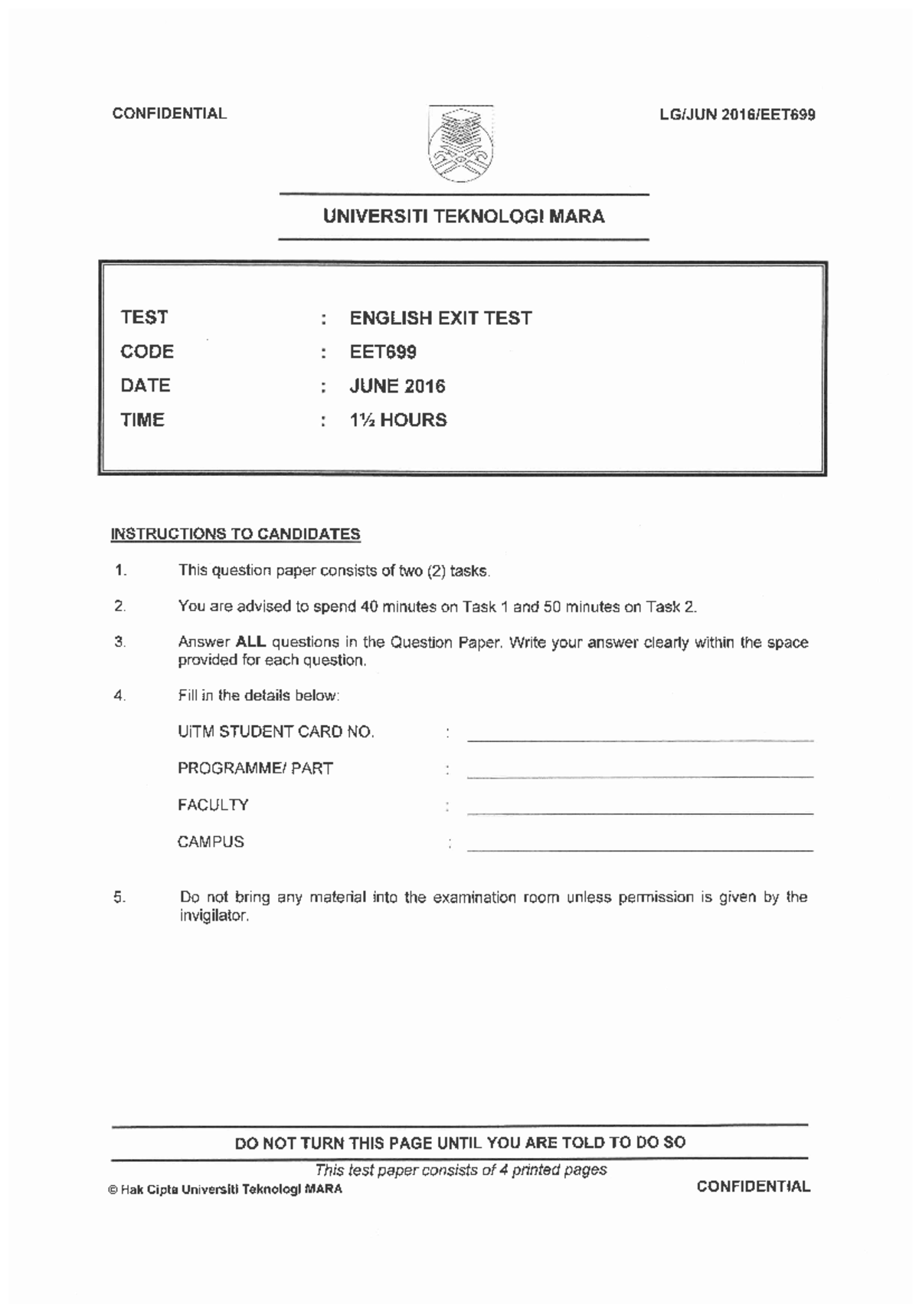 Faculty Academy OF Language Studies 2016 Session 2 - Degree EET699 ...