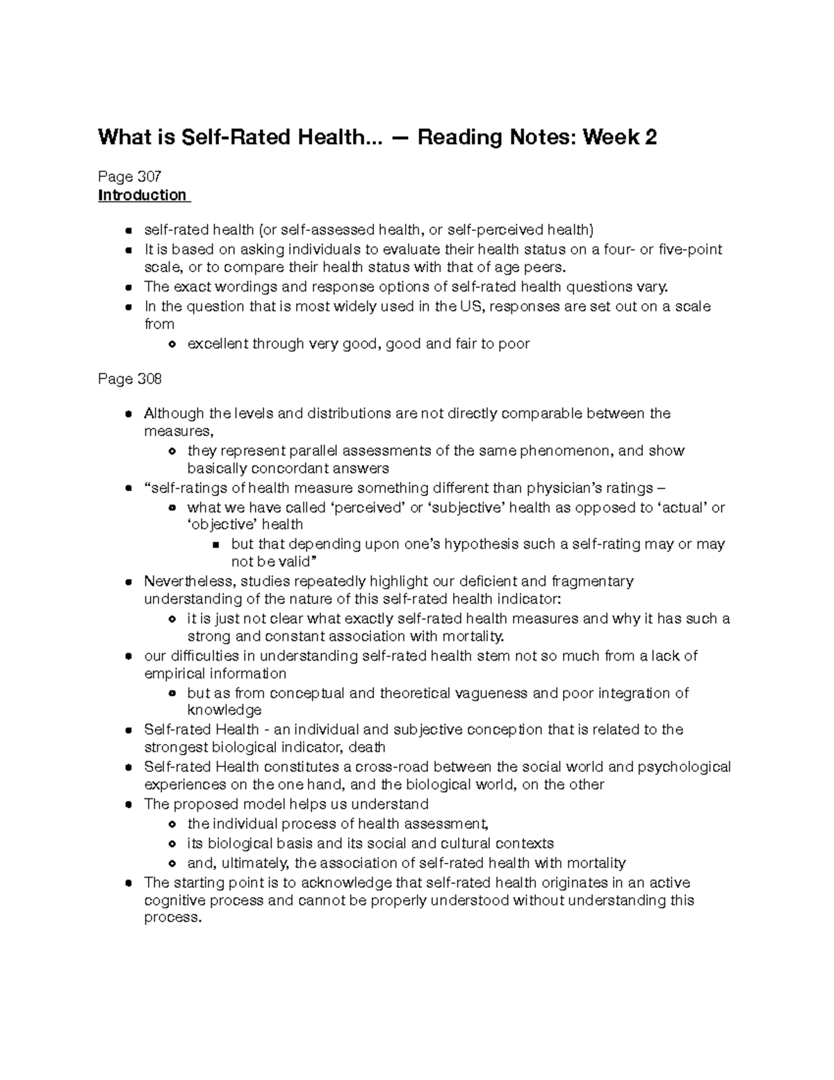 Com Hlt 100 - What is Self-Rated Health... - Reading Notes - What is ...