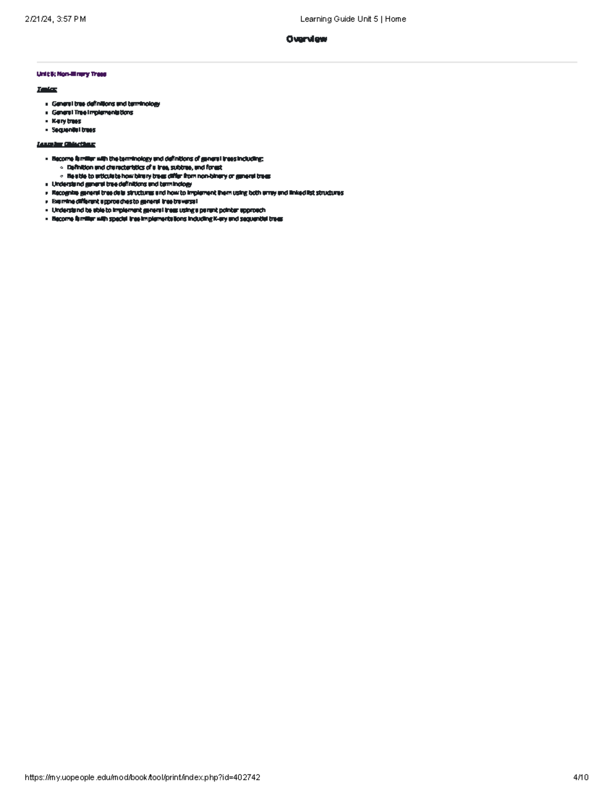 Learning Guide Unit 5 - Overview Unit 5: Non-Binary Trees Topics ...