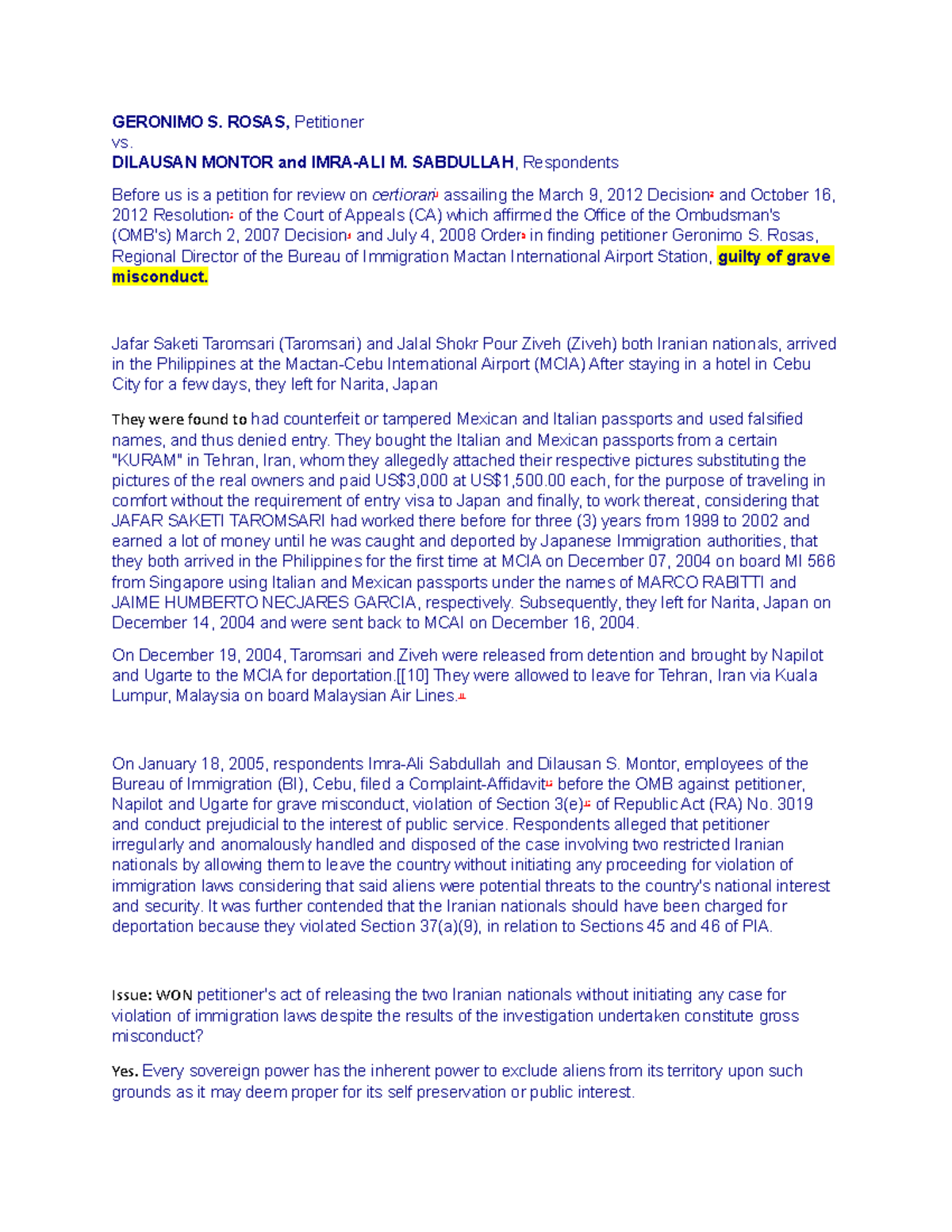 7. Rosas V. Montor - Grade: 75 - GERONIMO S. ROSAS, Petitioner vs ...