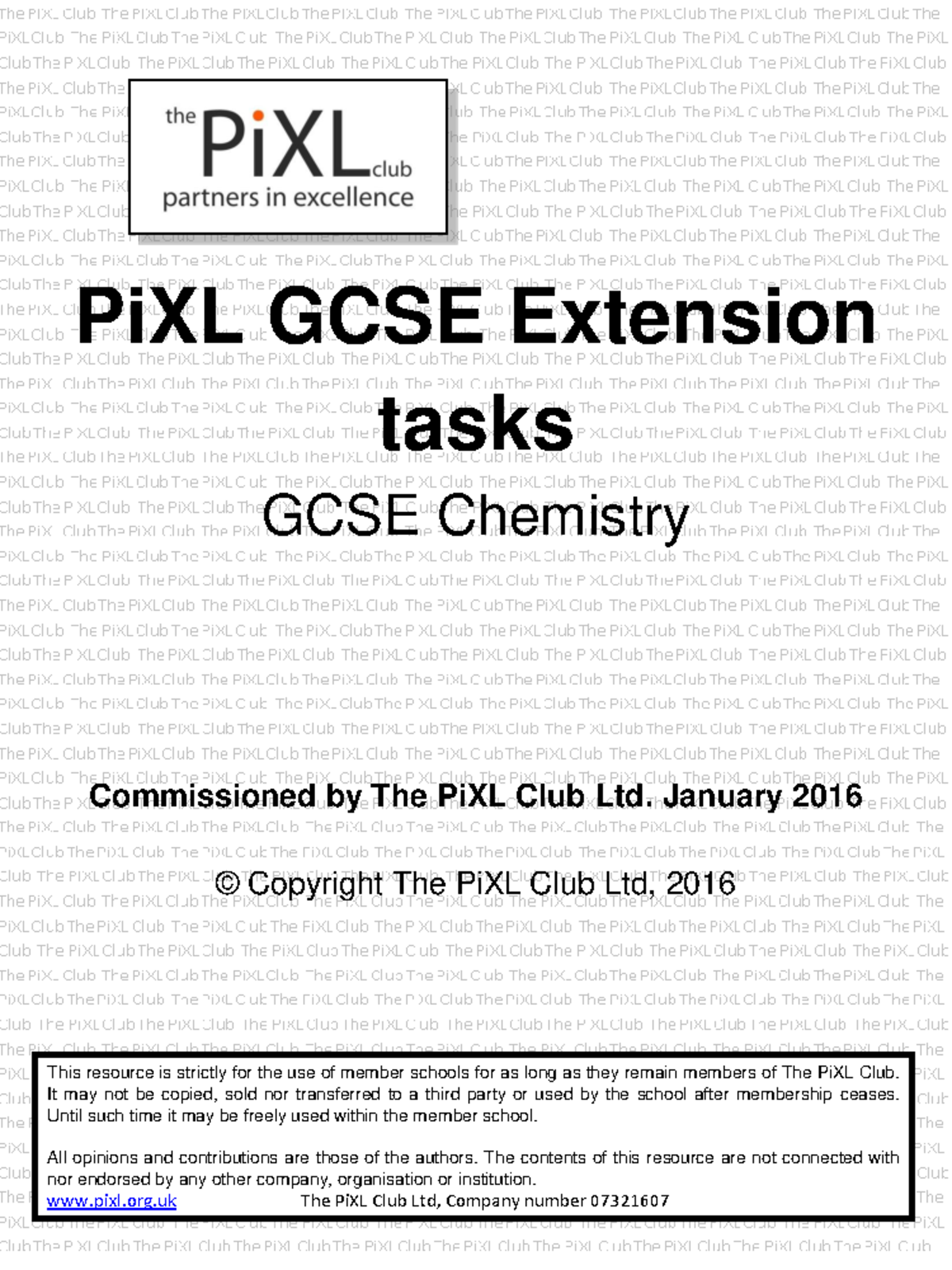 Chemistry revision gcse - PiXL GCSE Extension tasks GCSE Chemistry ...