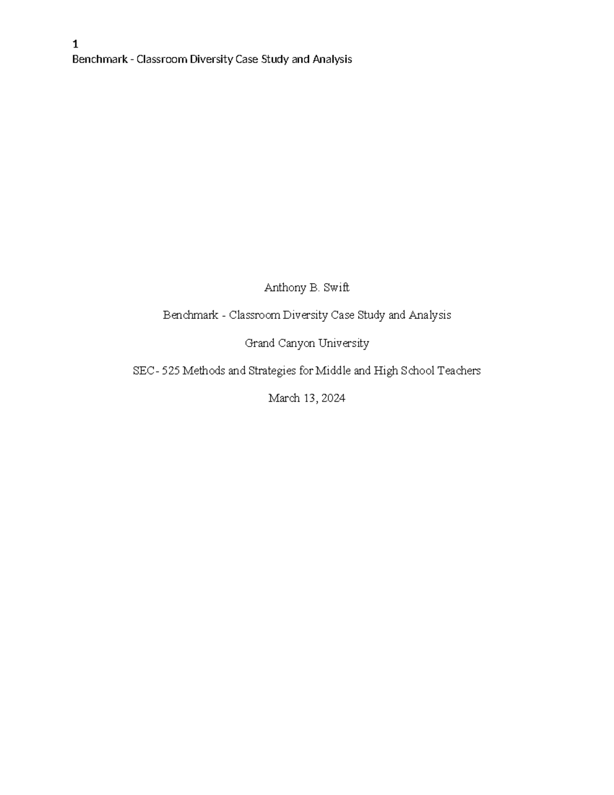 Benchmark - Classroom Diversity Case Study and Analysis - Swift ...