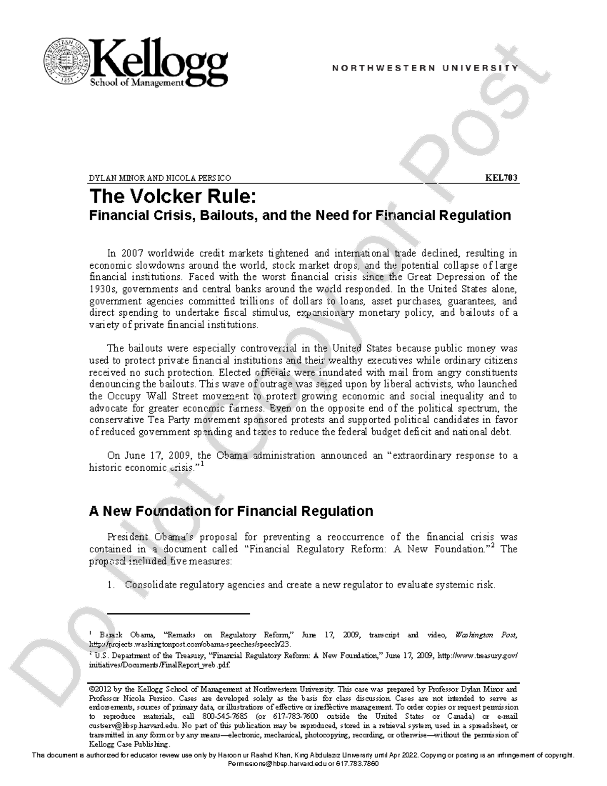 Volcker rule - ©2012 by the Kellogg School of Management at ...