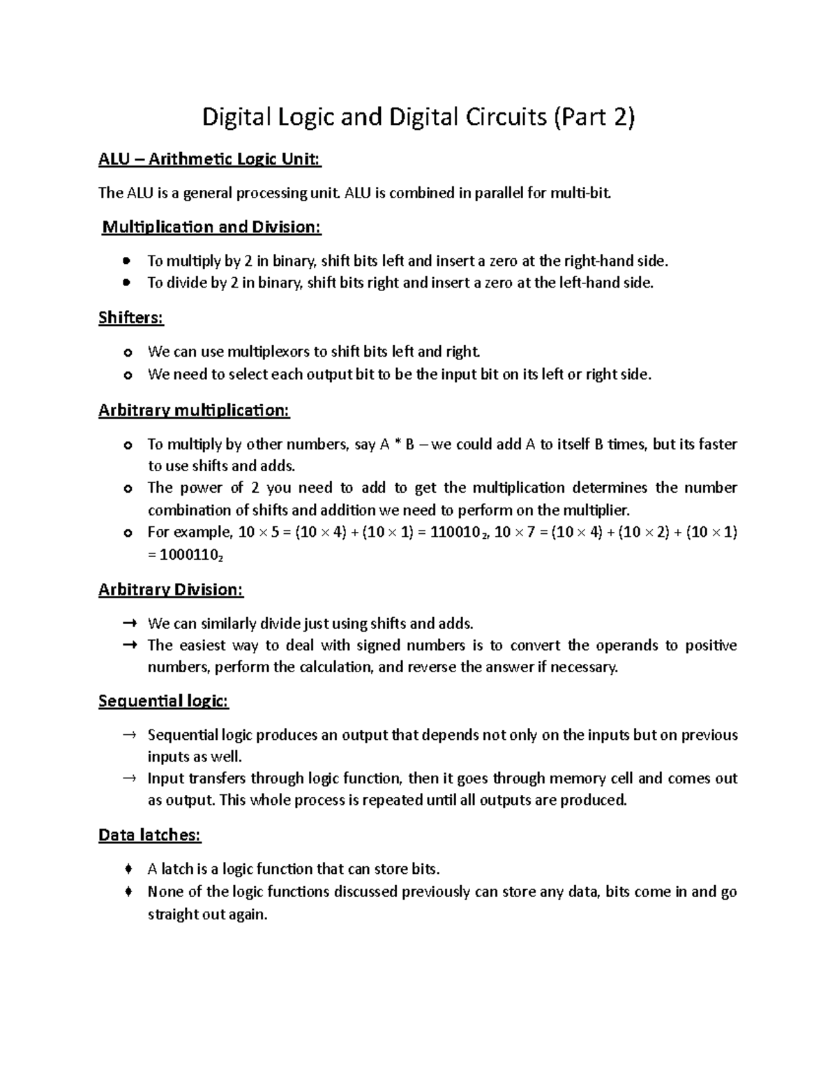Itec201 Week 5 Lecture Notes Digital Logic And Digital Circuits Part 2 Alu Arithmetic
