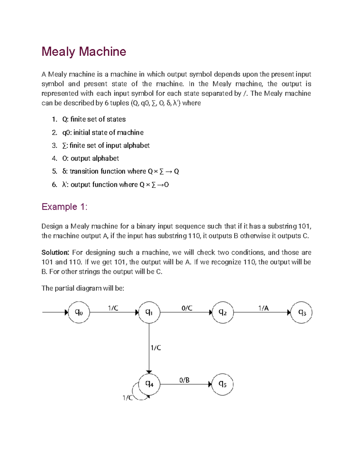 Question BANK – 1 (Part 12) - Mealy Machine A Mealy machine is a ...