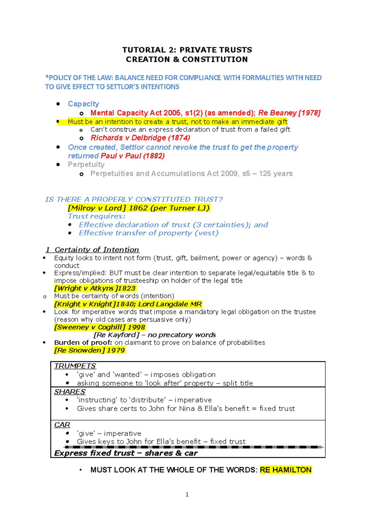 Tutorial 2 - PRIVATE TRUSTS CREATION & CONSTITUTION - TUTORIAL 2: PRIVATE TRUSTS CREATION ...