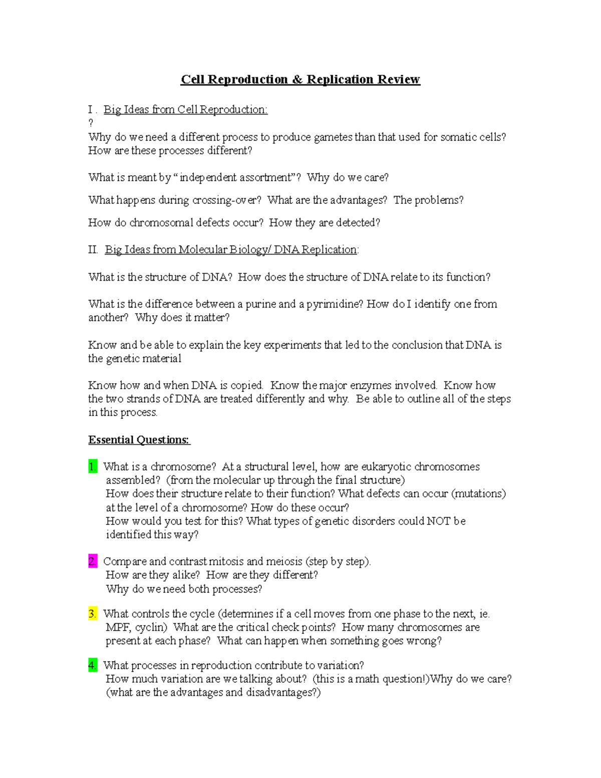 Cell+Repro+&+Molecular+Part+1- Review - Cell Reproduction & Replication ...