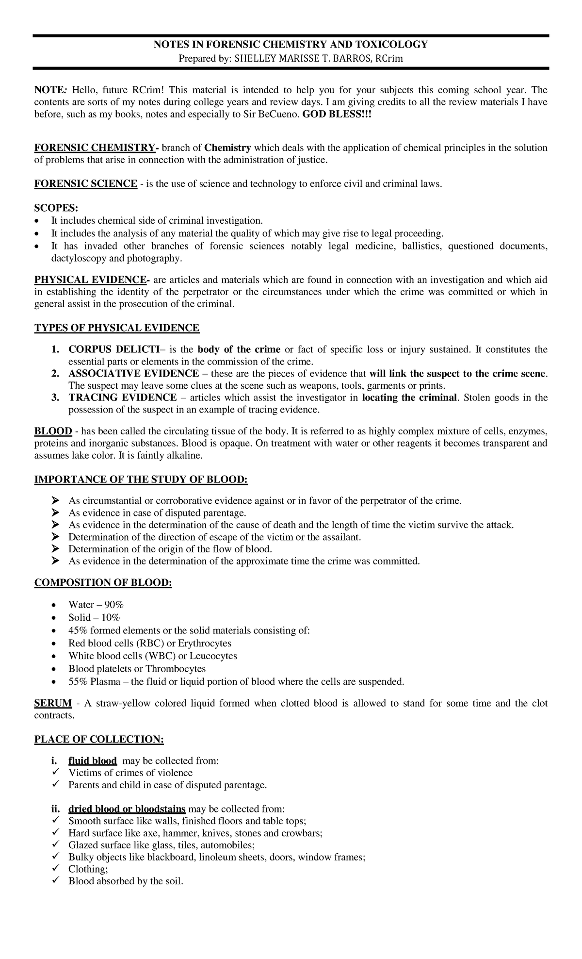 Notes IN Forensic Chemistry AND Toxicology - NOTES IN FORENSIC ...