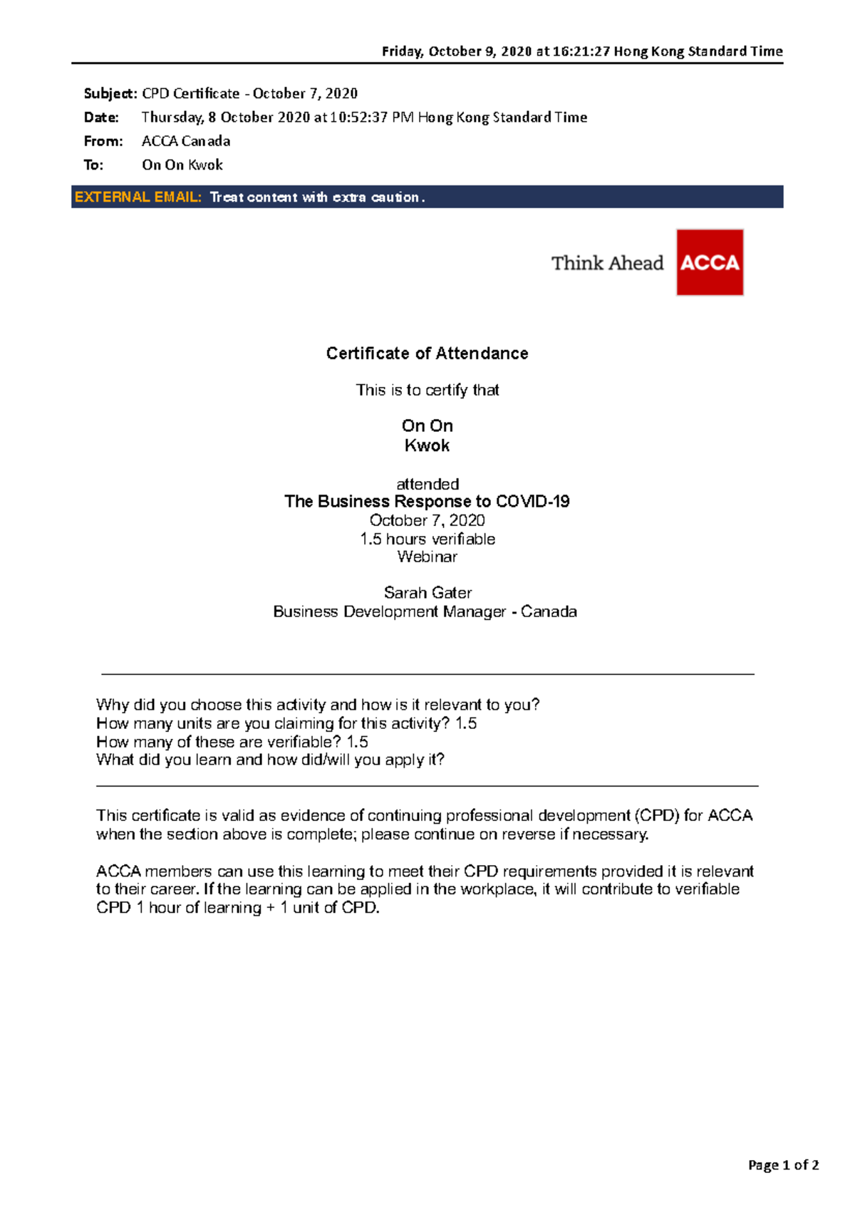 ACCA - Acca - Friday, October 9, 2020 at 16:21:27 Hong Kong Standard ...