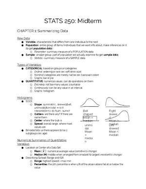 Exam 2 Cheat Sheet - All material summarized for EXAM 2 of STATS 250 ...
