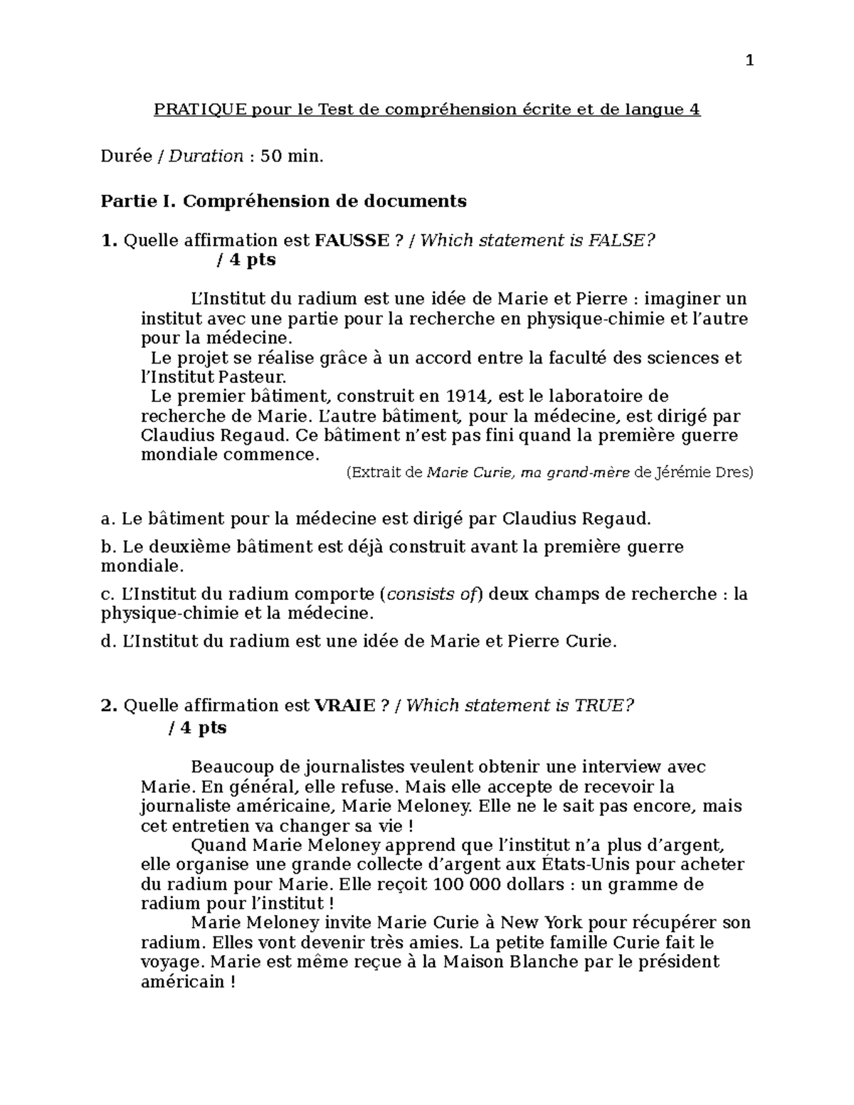 2nd Practice Test 4 1Z06 - PRATIQUE pour le Test de compréhension ...