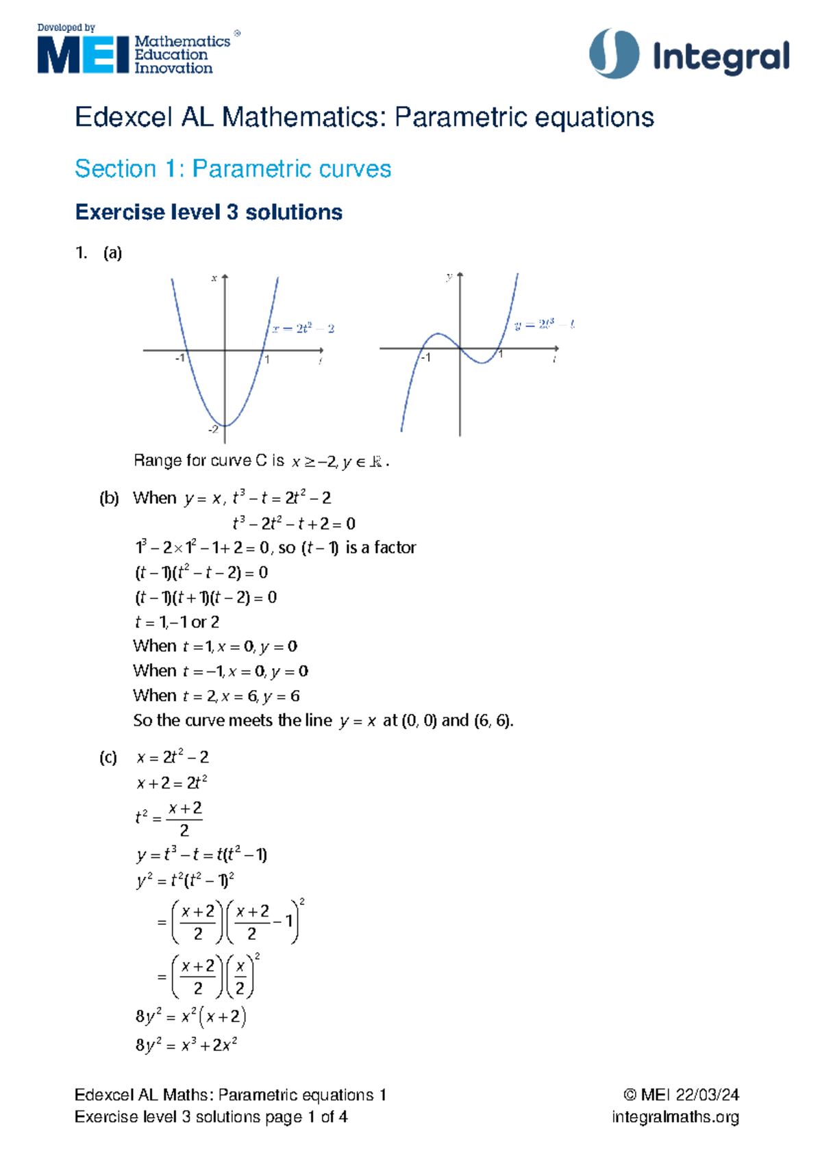 Parametric Curves 3MS - Edexcel AL Maths: Parametric equations 1 © MEI ...