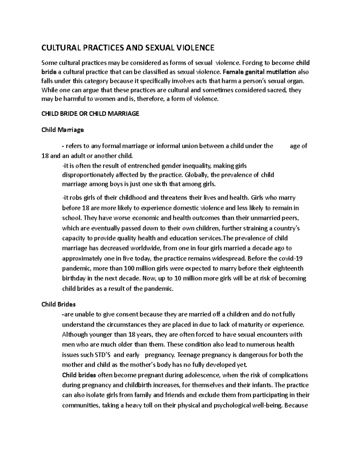 Cultural Practices and Sexual Violence - CULTURAL PRACTICES AND SEXUAL ...
