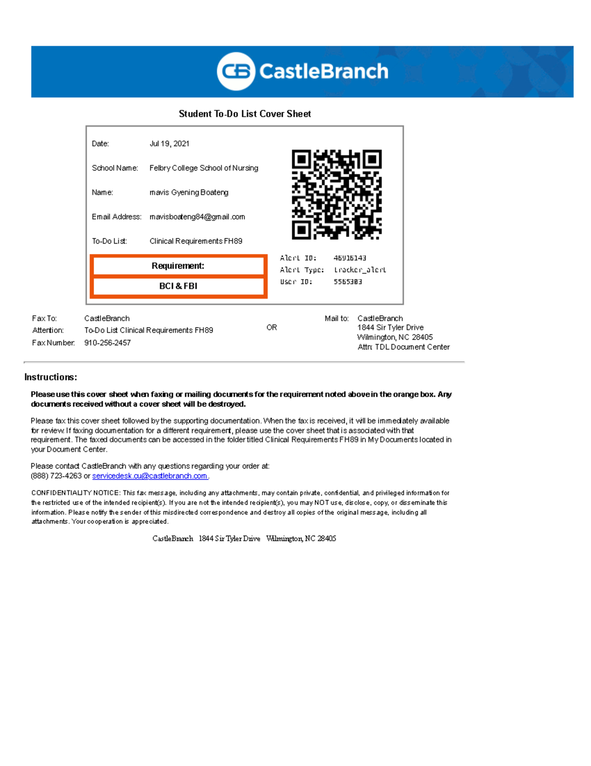 Https:%2Fmycb.castlebranch - Fax To: CastleBranch Attention: To-Do List ...