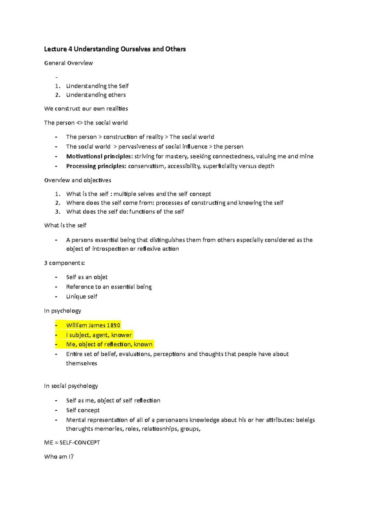 Lecture 4 Lecture 2 - Psychology Semsester 1 - Lecture 4 Understanding Ourselves and Others ...