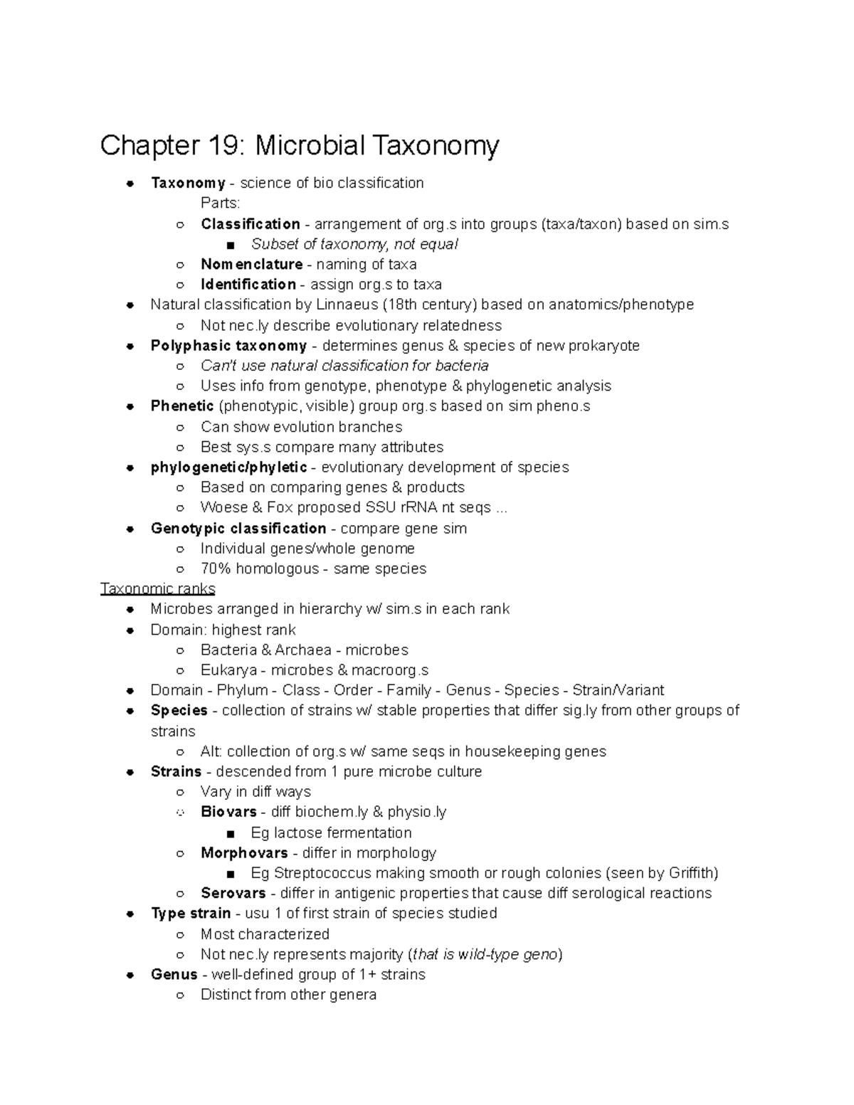 Microbio Ch 19 - Professor: Dr. Esiobu - Chapter 19: Microbial Taxonomy ...