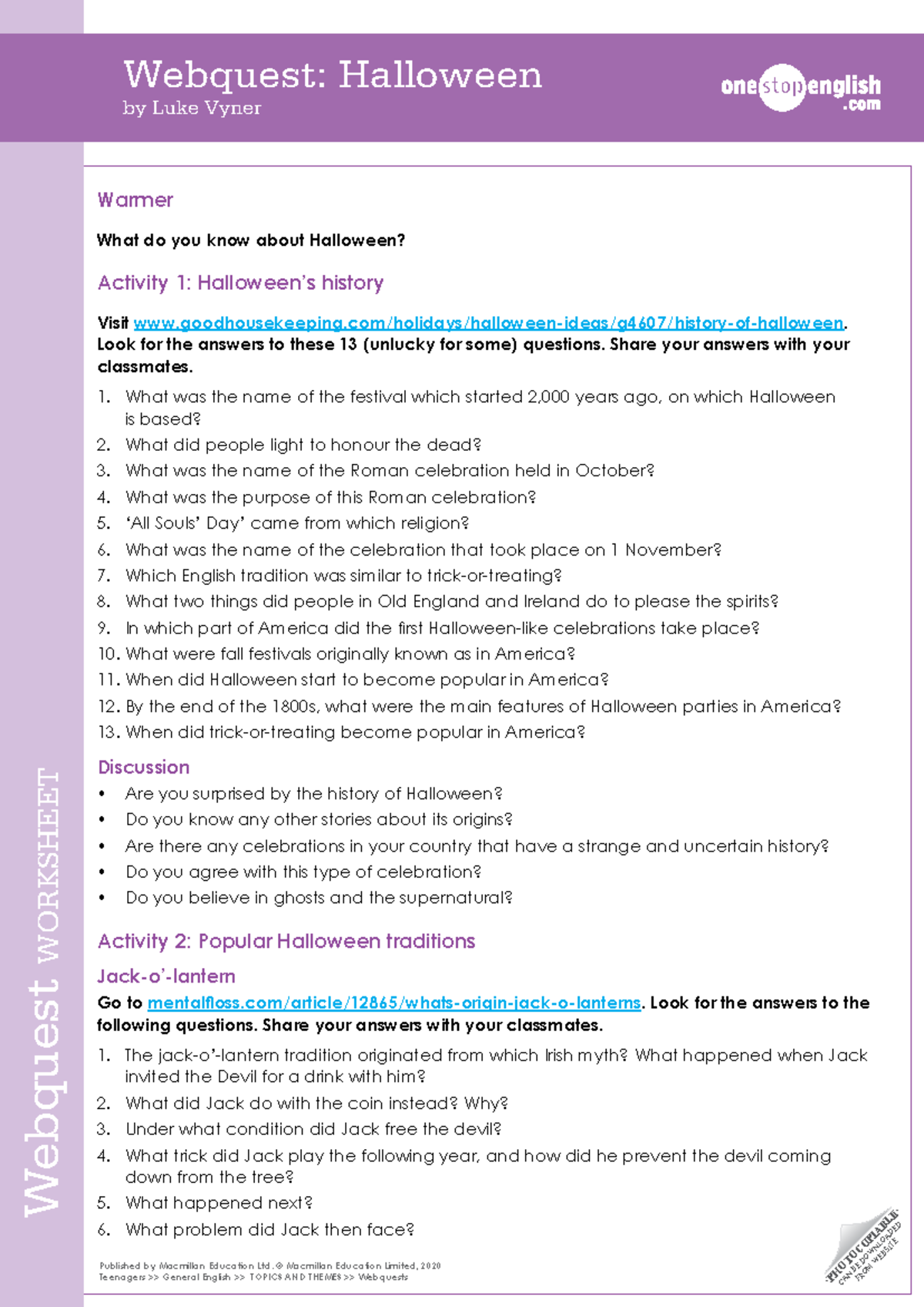 Halloweenwebquestworksheet 790766 - Webquest WORKSHEET PHOTOCOPIABLE ...