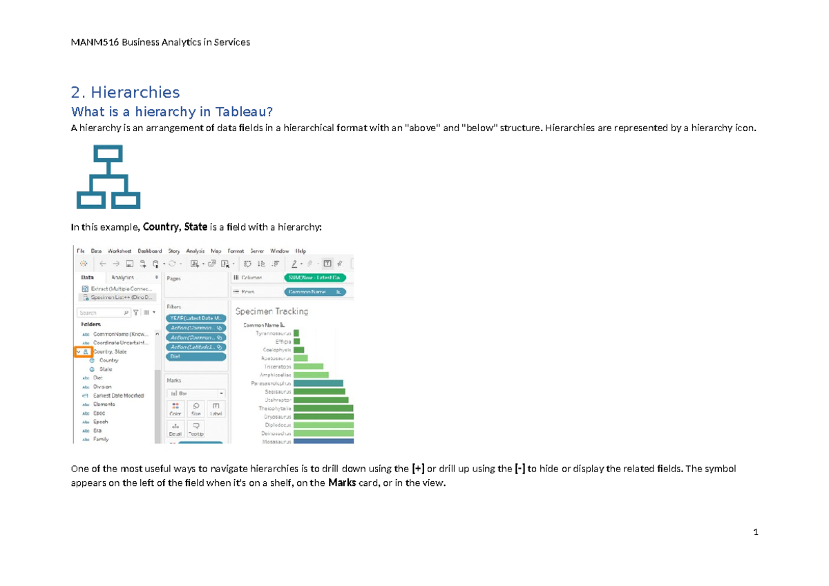 Business analytics - 2. Hierarchies What is a hierarchy in Tableau? A ...