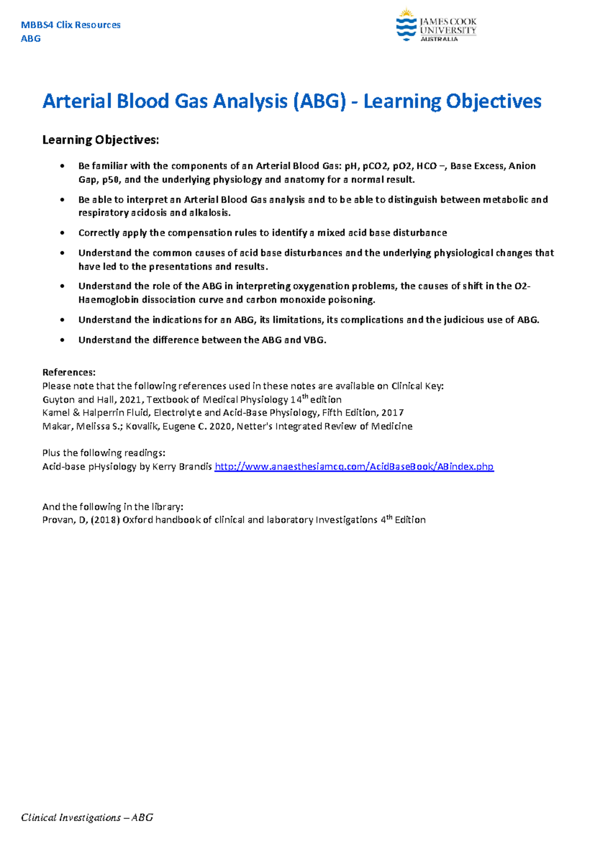 CLIX Acid Base Balance Notes - ABG Arterial Blood Gas Analysis (ABG ...