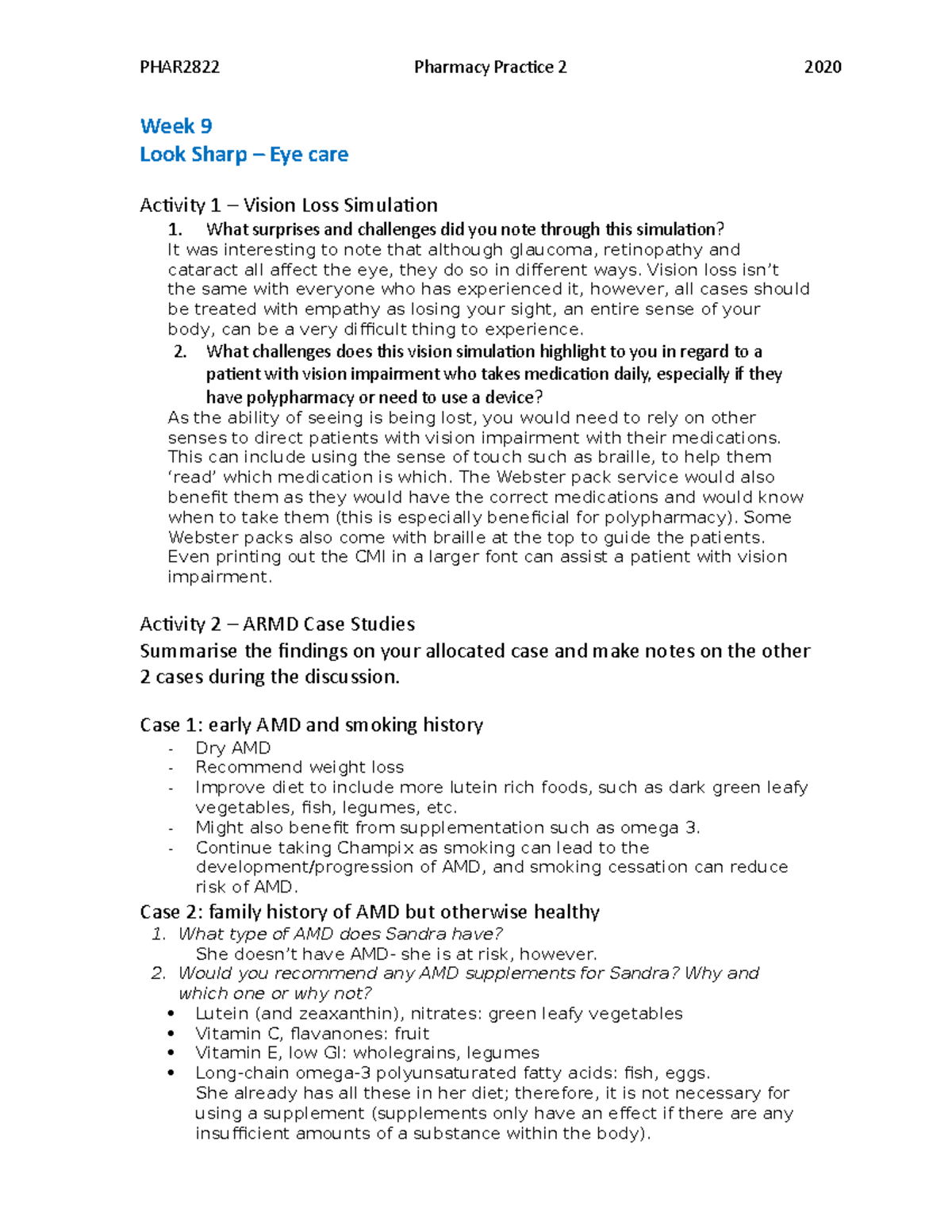 PHAR2822 Team 5B groupwork Week 9 eye - Week 9 Look Sharp – Eye care ...