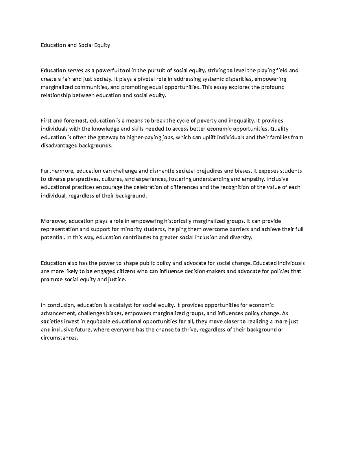 Education and Social Equity - Education and Social Equity Education ...